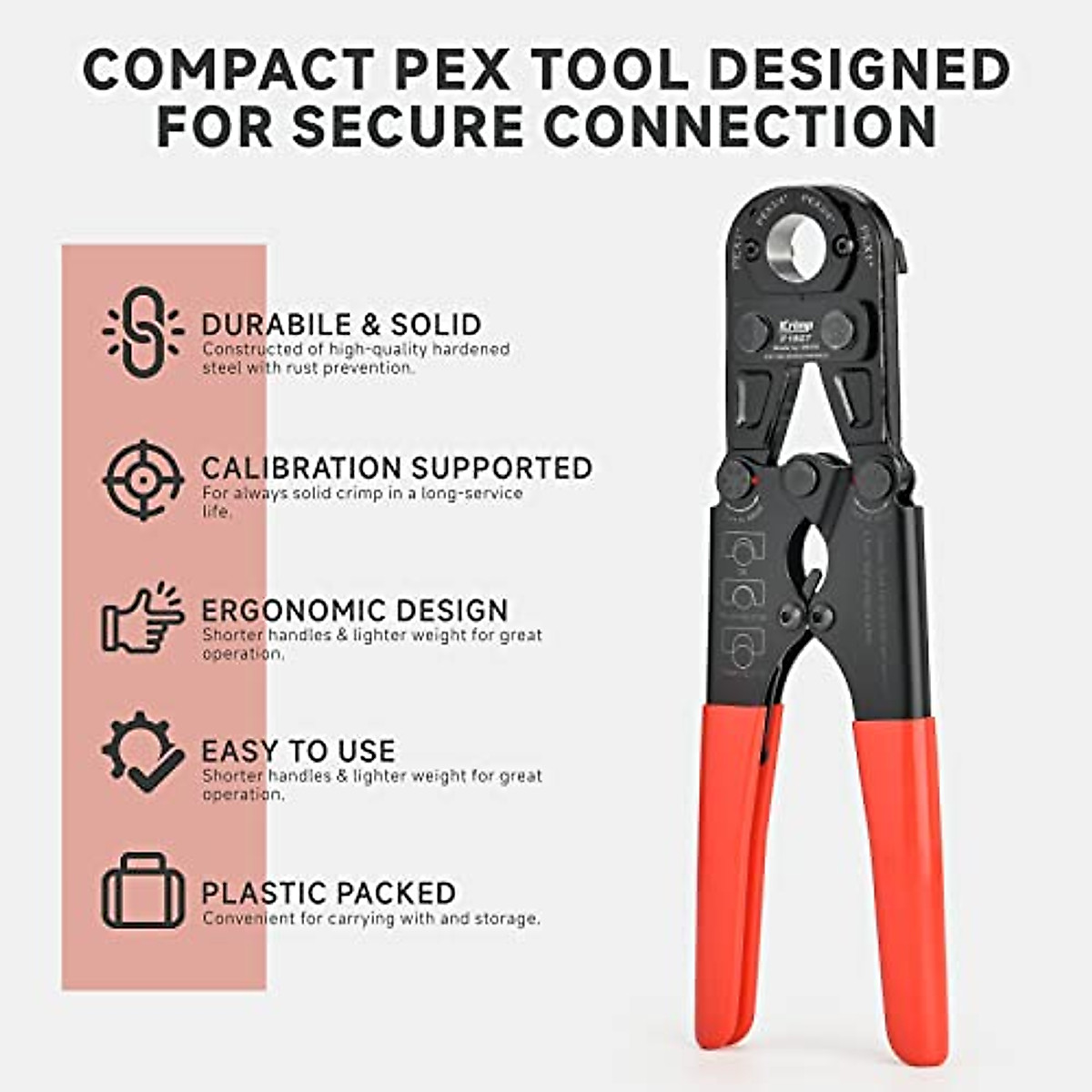 iCrimp Pex Pipe Crimping Tool kit for 3/8,1/2,3/4,1-inch Copper Ring with Free Gauge&Pex Pipe Cutter -Meet ASTM F1807 and Portable