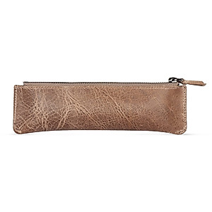 Londo Genuine Leather Pen Case with Zipper Closure, Pencil Pouch Stationery Bag (Mink)