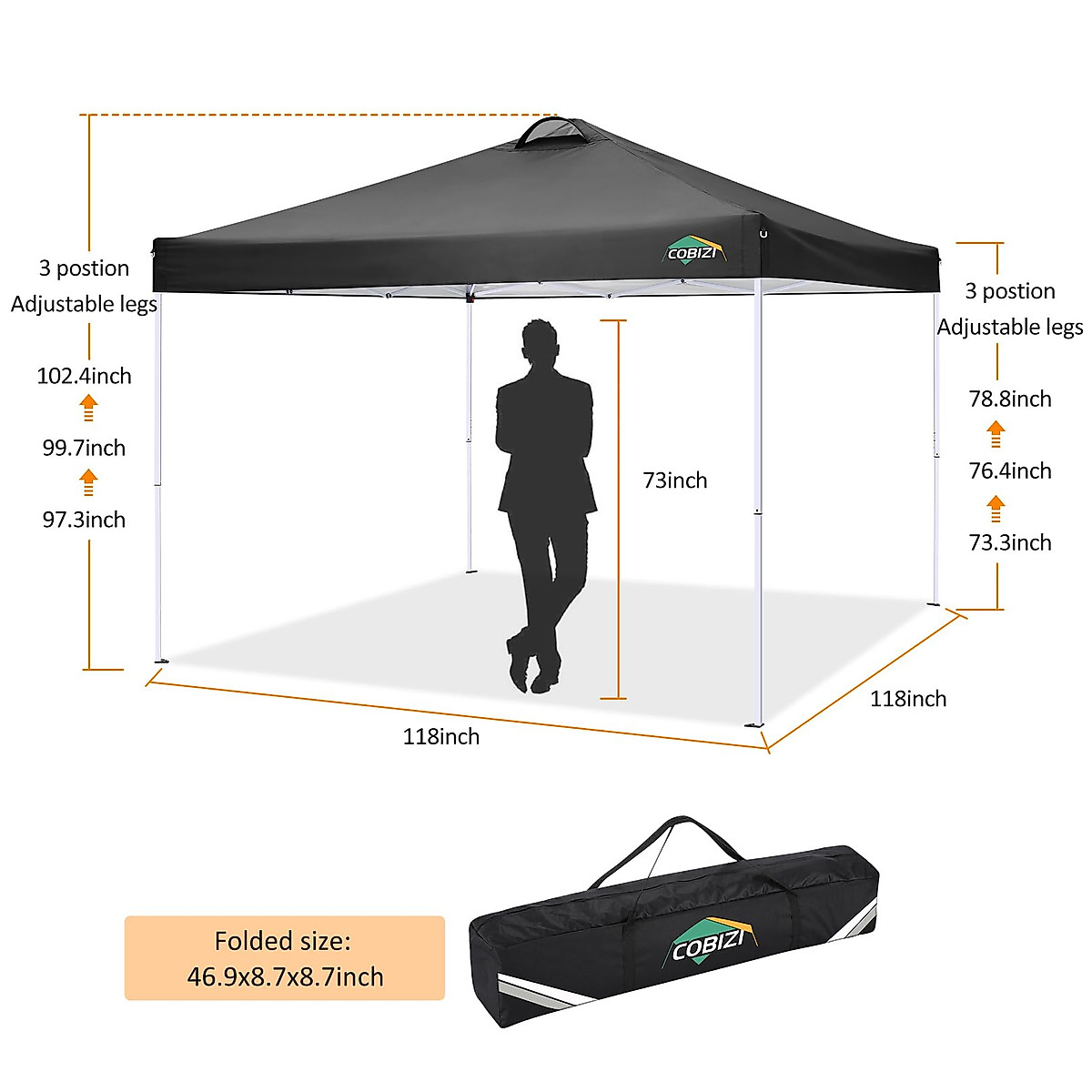 COBIZI 10x10 Ez Pop Up Canopy Tent with 4 Sidewalls Commercial Instant Gazebo Tents for Parties,Waterproof Adjustable Outdoor Patio 10x10 Heavy Duty Canopy Party Tent with 4 Sand Bags,8 Stakes(Black)