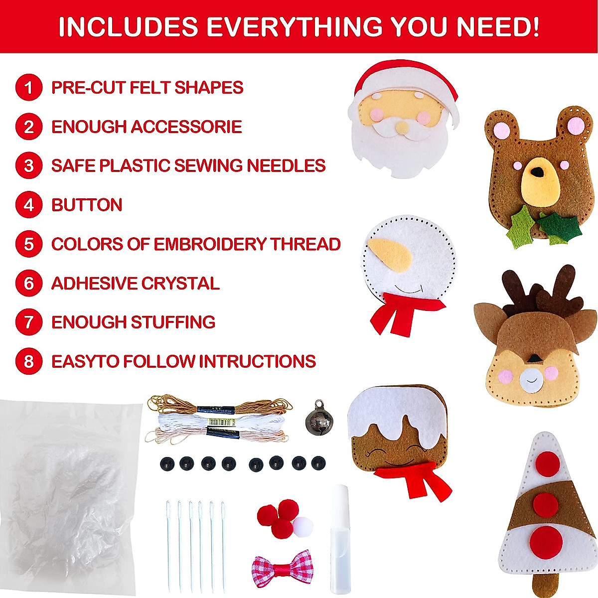 MOVEBO DIY Craft Sewing Kits for Christmas,Christmas Ornaments DIY Craft Kits for Kids (Christmas Ornaments DIY 3)