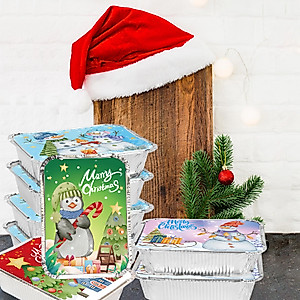 WorldBazaar Christmas Aluminum Food Containers 36PCS Christmas Leftover Containers with Lids Disposable Snowman Christmas To Go Containers Winter Holiday Party Supplies
