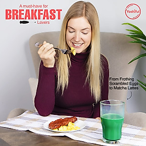 YOSHIFUL Milk Frother for Coffee with Deluxe Stand - Coffee Frother Handheld Foam Maker for Lattes - Turbine Whisk Drink Mixer Handheld - Frother Wand Stirrers Electric for Cappuccino, Matcha (Pink)