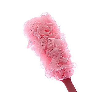 INGVY Dry Brushing Body Brush 1PC Soft Mesh Long Handle Back Brush Exfoliating Sponge Scrubber Hanging Loofah Cleaner Body Bath Shower Bathroom Supplies (Color : Pink)