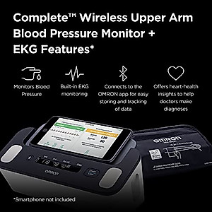 Omron Complete Wireless Upper Arm Blood Pressure Monitor + EKG; Measure Bp, EKG, Afib, Tachycardia, Bradycardia & Sinus Rhythm; Built-In Bluetooth Technology