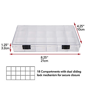 The Beadsmith Organizer Box with 18 Compartments, 8.25 x 4.25 x 1.25 inches, Clear Organizer Storage Case, for Sequins, Nails, Jewelry Making Supplies and More