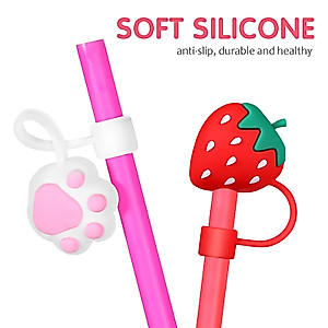 Silicone Straws Silicone Straw Tips Cover 6pcs Cute Straw Cover Caps Cartoon Drinking Straw Tips Lids for 6-8mm Straws Reusable Straw Plugs Straw Cup Accessories Silicone Straws Reusable