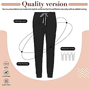 niaahinn Women Jogger Scrubs Pant Workwear Mid Rise Tapered Leg Drawstring for Nursing Soft Fabric (Black,M,Medium)