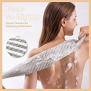 myHomeBody Extra Long Exfoliating Washcloth | Exfoliating Body Scrubber | Exfoliating Towel, Japanese Washcloth | Spring Green and Tan Stripes, Set of 2