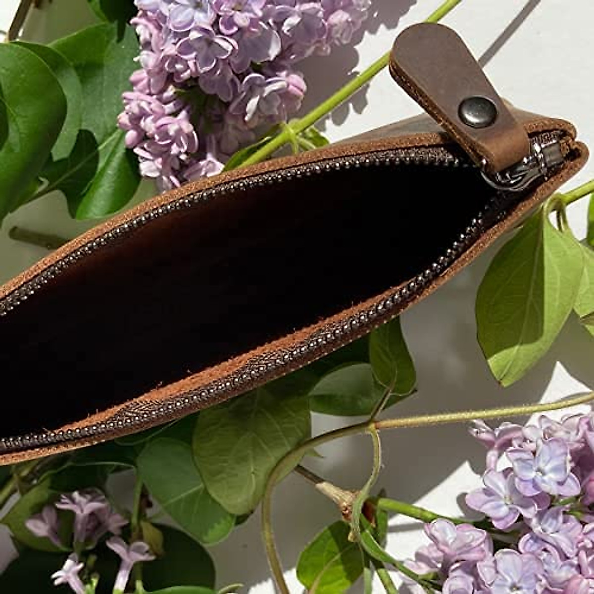 Leather Pencil Case for Adults - 100% Genuine leather pen case with zipper. A luxury gift ideal for professionals, artists, insulin, tampon / period items or small makeup bag for purse