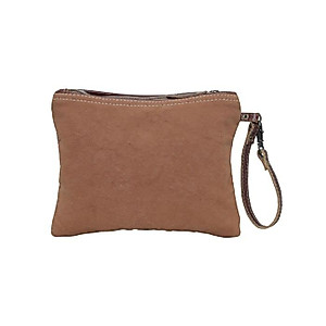Myra Bag Western Upcycled Pouch Bag for Women - Canvas Hair On Leather Wristlet Handbag Starlit