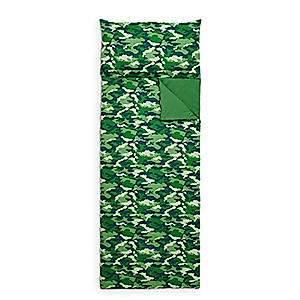Amazon Basics Rectangular Kids Ultra-Soft Light-Weight Indoor Slumber Sleeping Bag, 69 x 52 in, Camo Green