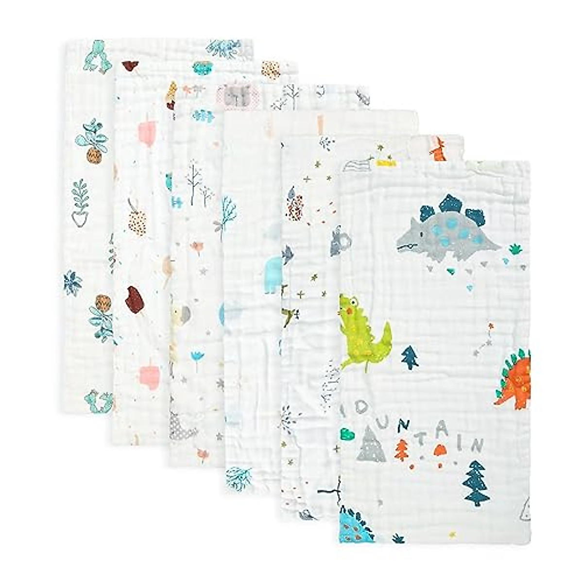 FOOK FISH Muslin Baby Burp Cloths 6 Pack Premium Cotton Burping Rags for Newborn Ultra Soft and Absorbent Unisex Spit Up Rags for Boys and Girls Perfect Baby Registry Gift 20'' X 10''