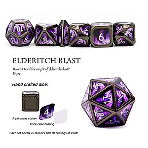 Haxtec Metal DND Dice Set Purple Black Real Scene D&D Dice for Dungeons and Dragons Gift RPG Games-Elderitch Blast