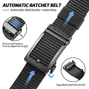 ACTCLOUD Ratchet Belts for Men, Tactical Gun Belt Nylon Web Golf Belt with Automatic Slide Buckle (XL-for Waist 46"-50" (Length 57"), Black)