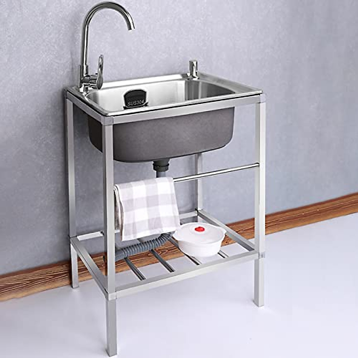 Kitchen sink,utility sink single bowl stainless steel,utility sink free standing,Stainless steel sink with bracket and faucet and other accessories, suitable for hotels, kitchens, restaurants (Siz