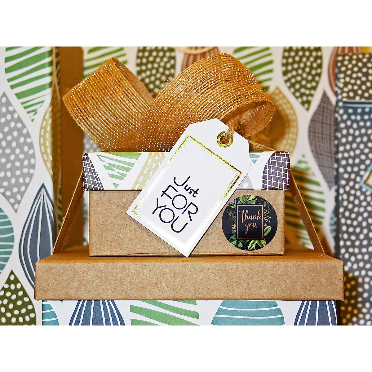 by Mich 1.5 Inch Thank You Stickers, Roll of 500 pc,3Designs |Thank You Stickers for Small Business, Wedding and Holiday |Pink, Black Thank You Labels with Greenery Boho Handwritten Rose Gold Font