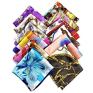 LilMents 12 Mixed Designs Small Square Satin Womens Neck Head Scarf Scarves Bundle Lot Set (Set I)