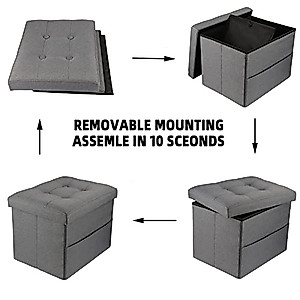 Hamgtrion Ottoman Storage Ottoman Foot Rest Footstool with Side Pocket Foldable Ottoman Folding Ottomans Footrest Rectangle Bench Cube for Room Living Room Bedroom Grey L17W13H13inches