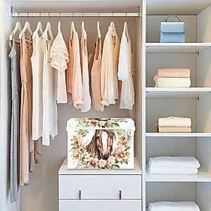 senya Baskets Collapsible Storage Bins with Lids, Horse Head Flower Leaves Storage Boxes Clothes Baskets for Organizing, B06D22020