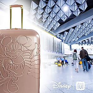 FUL Disney Mickey Mouse 29 Inch Rolling Luggage, Molded Hardshell Suitcase with Wheels, Rose Gold