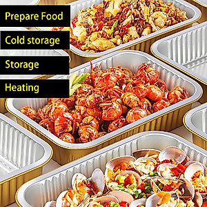 SuiXinCook Aluminum Foil Pans with lids 10pack Heavy Duty 2LB Small foil pan 8.5"×6" Disposable, For Microwave & Oven Safe Cooking,Baking,A takeaway food container,Gold
