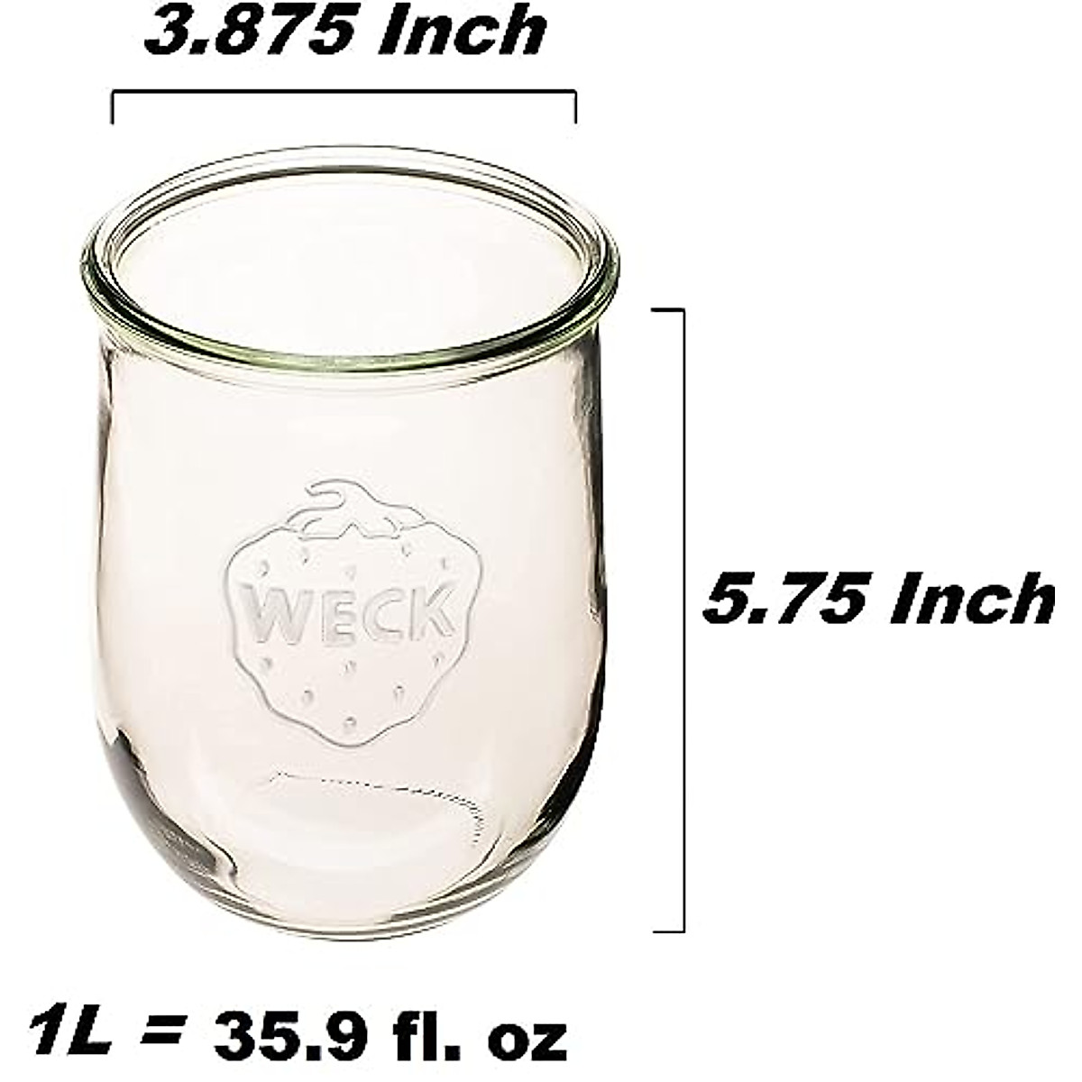 Weck - Large Glass Jars for Sourdough - Starter Jar with Glass Lid - Tulip Jar with Wide Mouth - Weck Jars 1 Liter Includes (Keep Fresh Cover)