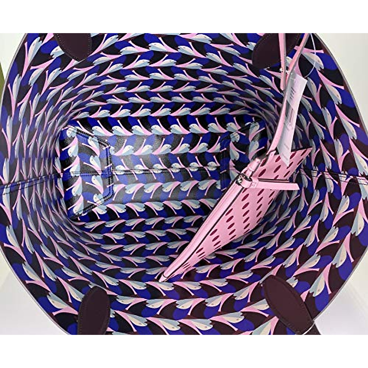 Kate Spade New York Arch Love Birds Large Reversible Tote bundled with matching Large Slim Bifold Wallet (Pink/Blue/Geo Birds)