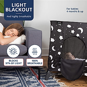 Bebey Pack n Play Blackout Cover - Blocks 97% of Light, Breathable and Stretchy Fabric with 1 Side Pocket, 3 Quick-Access Windows with Zippers - Blocks Light, Easy to Install, Portable, and Anti-climb