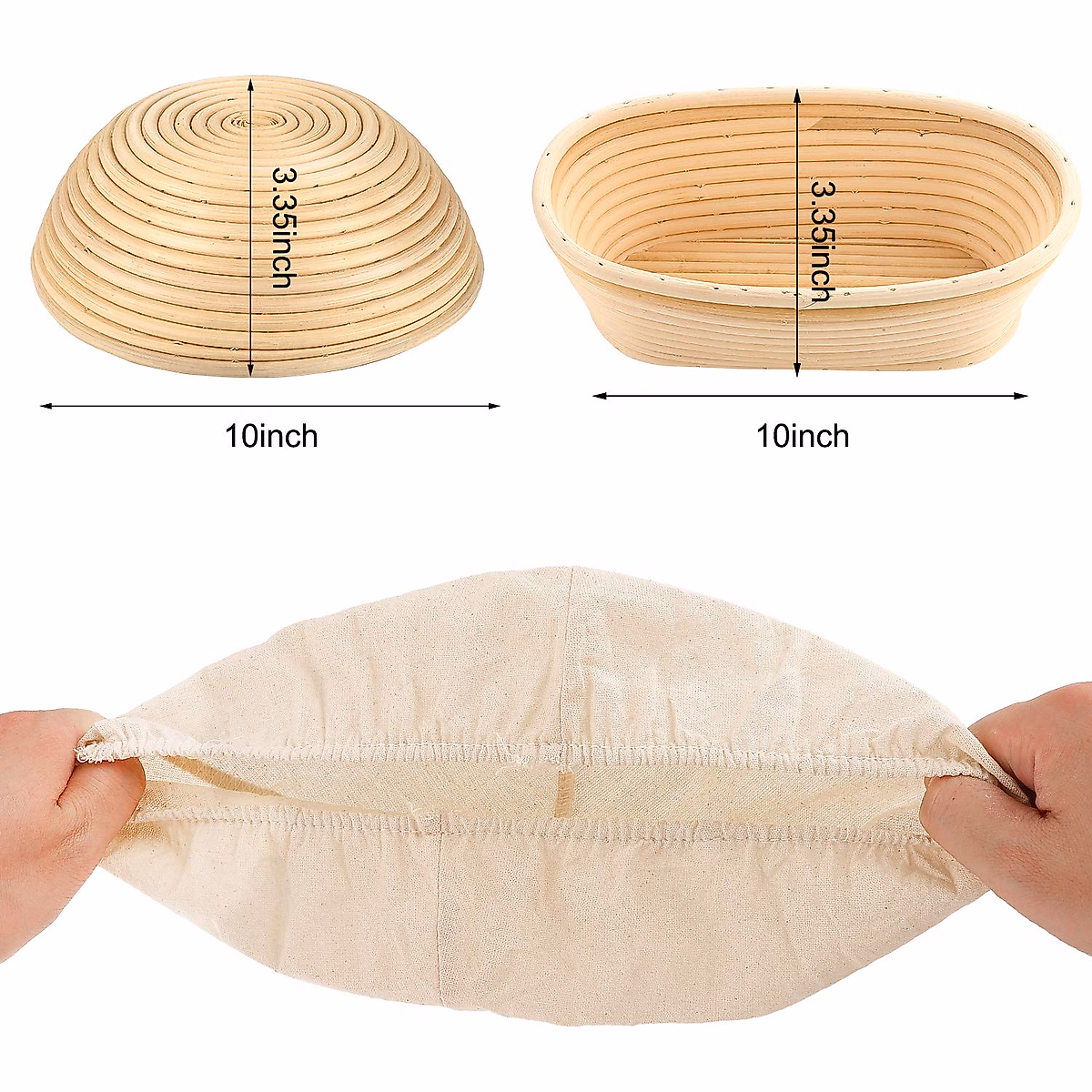 6 Pieces Round and Oval Bread Banneton Proofing Basket Cloth Liner Set 9 Inch and 10 Inch Brotform Proofing Cloth Liner Natural Rattan Baking Dough Baskets Cover for Baking Supplies
