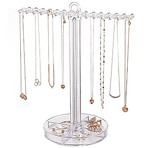 STORi Clear Plastic Hanging Jewelry Organizer | Holds 30 Individual Necklaces on the Pegs & Sorts Small Jewelry in the Bottom Divided Holder | Made in USA