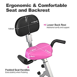 Folding Exercise Bike Portable Upright Adjustable Backrest Cycling Recumbent Stationary Bike Slim Indoor Workout Fitness Cardio Foldable Exercise Bicycle Machine with Pulse Sensor LCD Monitor Arm