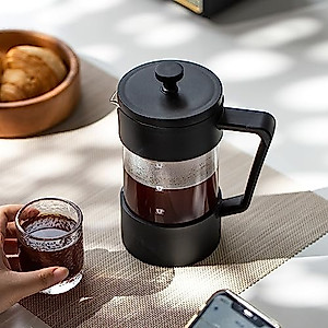 TWOFUTU French Press Coffee Maker, Stainless Steel/High Borosilicate Glass Coffee Press, Cold and Hot Coffee Pot, Suitable Use for Restaurants, Home Kitchens, Travel or Offices. 600ml, Black.