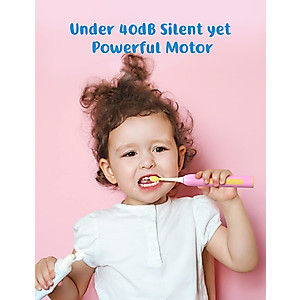 FOSOO Kids Electric Toothbrushes, Electric Toothbrush Kids Sonic Rechargeable 180 Days Battery Life,2 Modes with Memory,IPX7 Waterproof,2 Minutes Built-in Smart Timer for Ages 3+,4 Brush Heads (Pink)