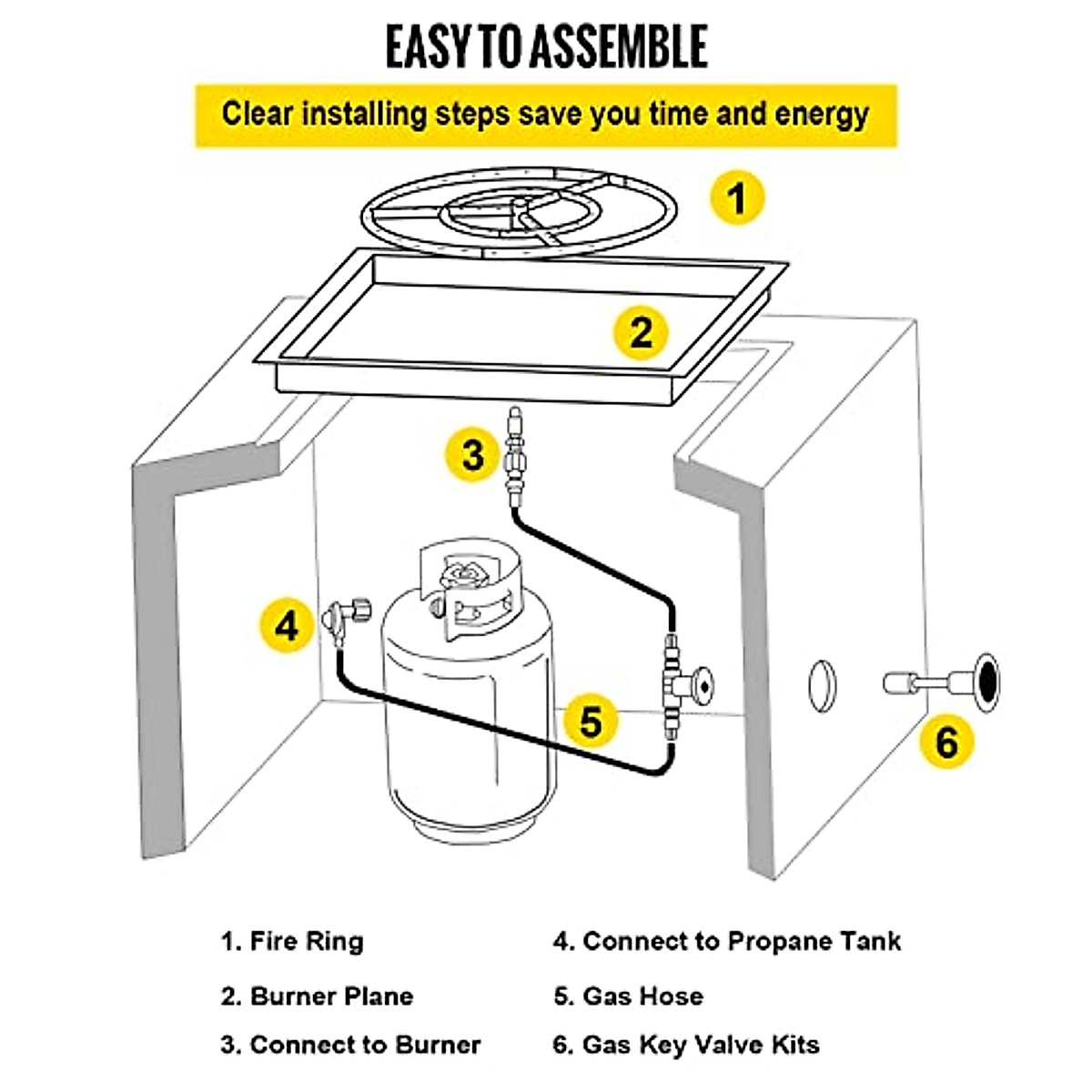 VEVOR Fire Pit Installation Kit, 90K BTU Max Propane Fire Pit Hose Kit, CSA Certified Propane Connection Kit, Gas Mixer Regulator with Stainless Steel Hose & Chrome Key Valve for Propane Connection