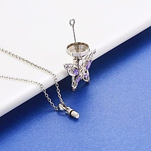 MANBU Butterfly Cremation Urn Necklace for Ashes - 925 Sterling Silver Memorial Keepsake with CZ Pendant Jewelry Women Keepsake Bereavement Gift for A Loss of the Loved One (Purple)