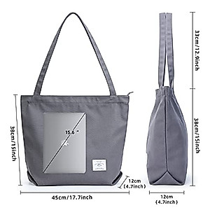 KALIDI Women's Canvas Tote Bag Retro Shoulder Bag Canvas Handbags Purse with Zipper Pockets Simple Work Bag, Cream White