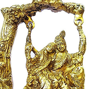 GURU JEE™ Radha Krishan Ji Ki Murti Brass Statue Radha Krishna Idol On Jhula Swing for Gifts Showpiece Pooja Mandir Temple