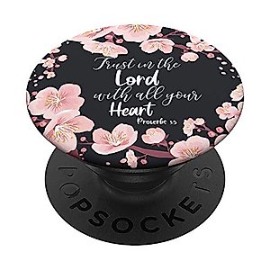 Christian Bible Verse Proverbs 3:5 Black Pink Floral Gift PopSockets Swappable PopGrip