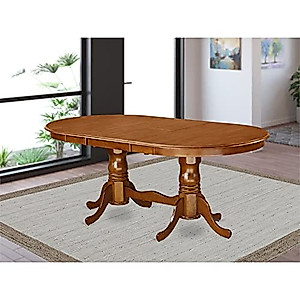 East West Furniture PVT-SBR-TP Plainville Kitchen Table - an Oval Dining Table Top with Butterfly Leaf & Double Pedestal Base, 42x78 Inch, Saddle Brown