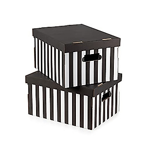Compactor Set of 2 Storage Boxes in Corrugated Cardboard, With Handles, Stackable, Black, 40 x 31 x H. 21 cm, RAN613, Wood