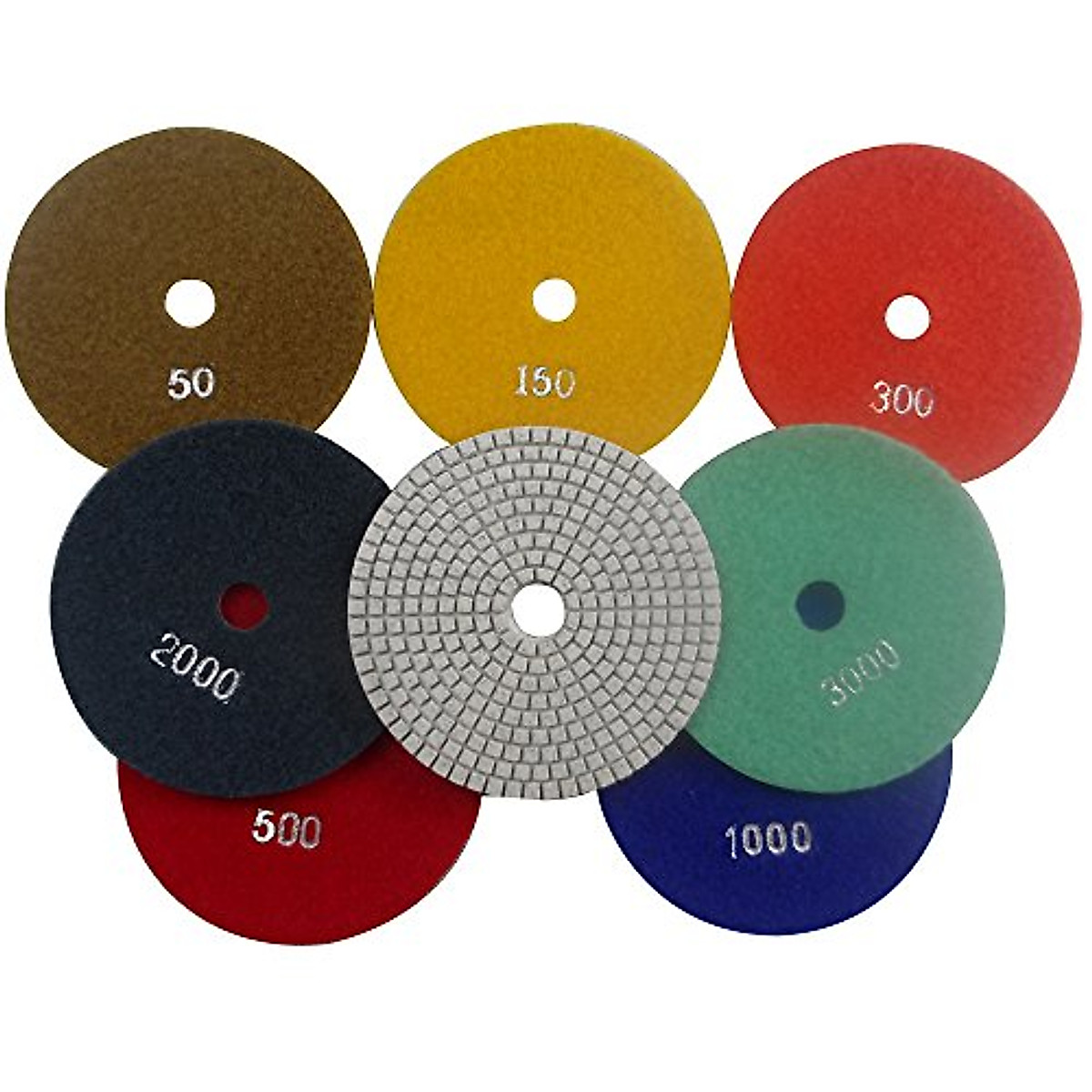 Konfor Professional Grade Diamond Polishing Pads 5 inch Wet 7 Piece Set Granite Stone Concrete Marble