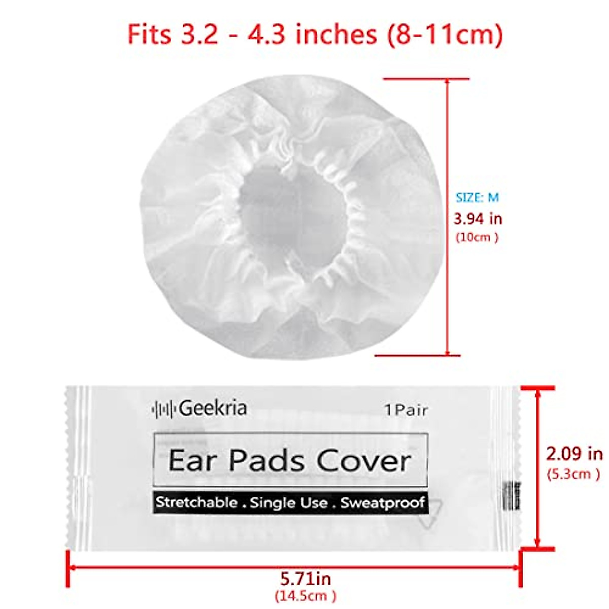 Geekria 100 Pairs Individually Wrapped Disposable Headphones Ear Cover for Over-Ear Headset Earcup, Stretchable Sanitary Ear Pads Cover, Hygienic Ear Cushion Protector (M/White)