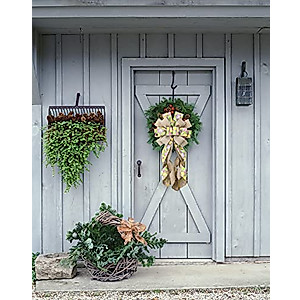 Large Easter Wreath Bows for Front Door, Flaxen Burlap Ribbon Bow Easter Bunny Bows Holiday Spring Bow Tree Topper Bows for Easter Party Decorations Supplies