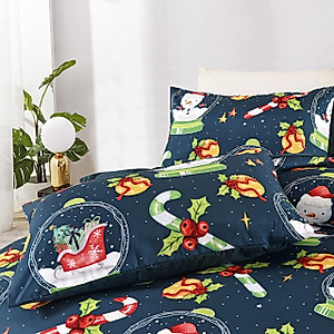 Caurbed Christmas Bedding Christmas Duvet Cover mit 2 Pillowcases Snowman Santa Claus Print Duvet Cover Microfiber Christmas Decoration (Queen, 03)