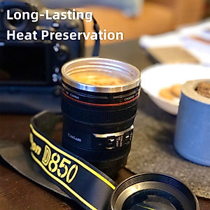 Camera Lens Coffee Mug, Cameras Lens Mug, Travel Coffee Photographers Mugs Stainless Steel Len Mug Interesting Custom Gifts for Women/Men (Black)