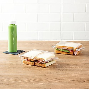 Restaurantware Tamper Tek 6.8 x 5.7 x 1.7 Inch Rectangle Take Out Containers 100 Durable Sandwich To-Go Containers - Tamper-Evident Freezable Clear Plastic Sandwich Containers With Hinged Lids