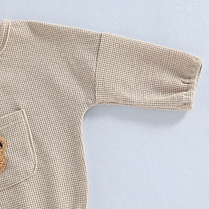 Cute Baby Sweatshirt Romper Waffle Knit Baby Clothes Infant Girl Boy Fall Winter Outfits (Khaki, 0-6 Months)