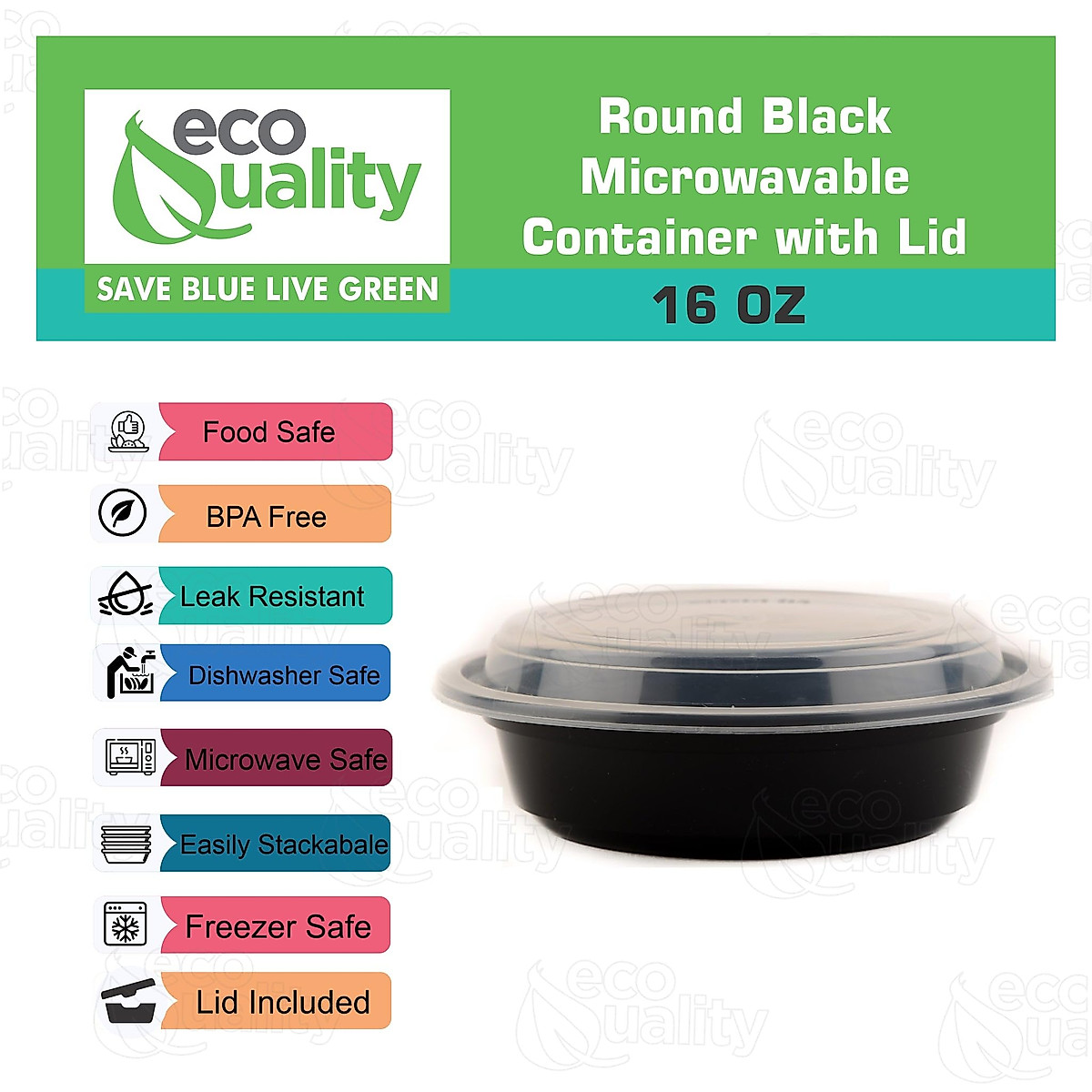 16 oz - 75 Count - Round Microwaveable Plastic Meal Prep Containers with Lids - Food Storage Container - Certified BPA-Free, Stackable, Reusable Microwave, Dishwasher, Freezer Safe, Disposable (Black)
