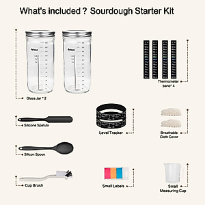 Arbnic Sourdough Starter Kit with 2 Starter Jars, Sourdough Bread Baking Supplies Included Thermometer Band, Level Tracker (with 2 Jars)