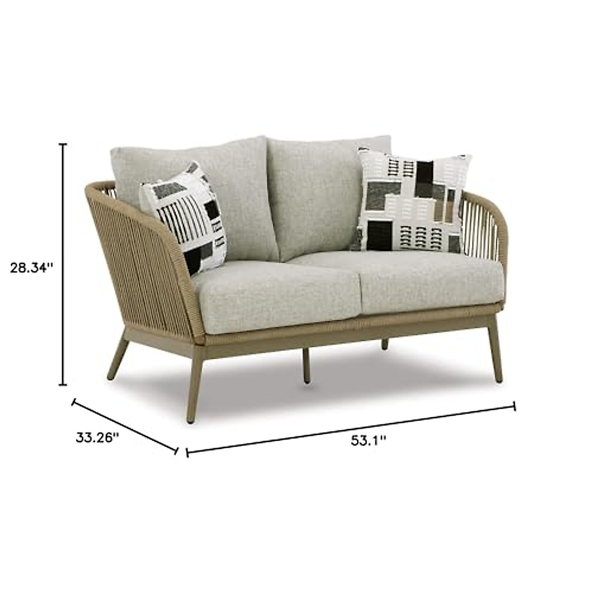 Signature Design by Ashley Swiss Valley Bohemian Outdoor Loveseat with Cushion, Light Brown